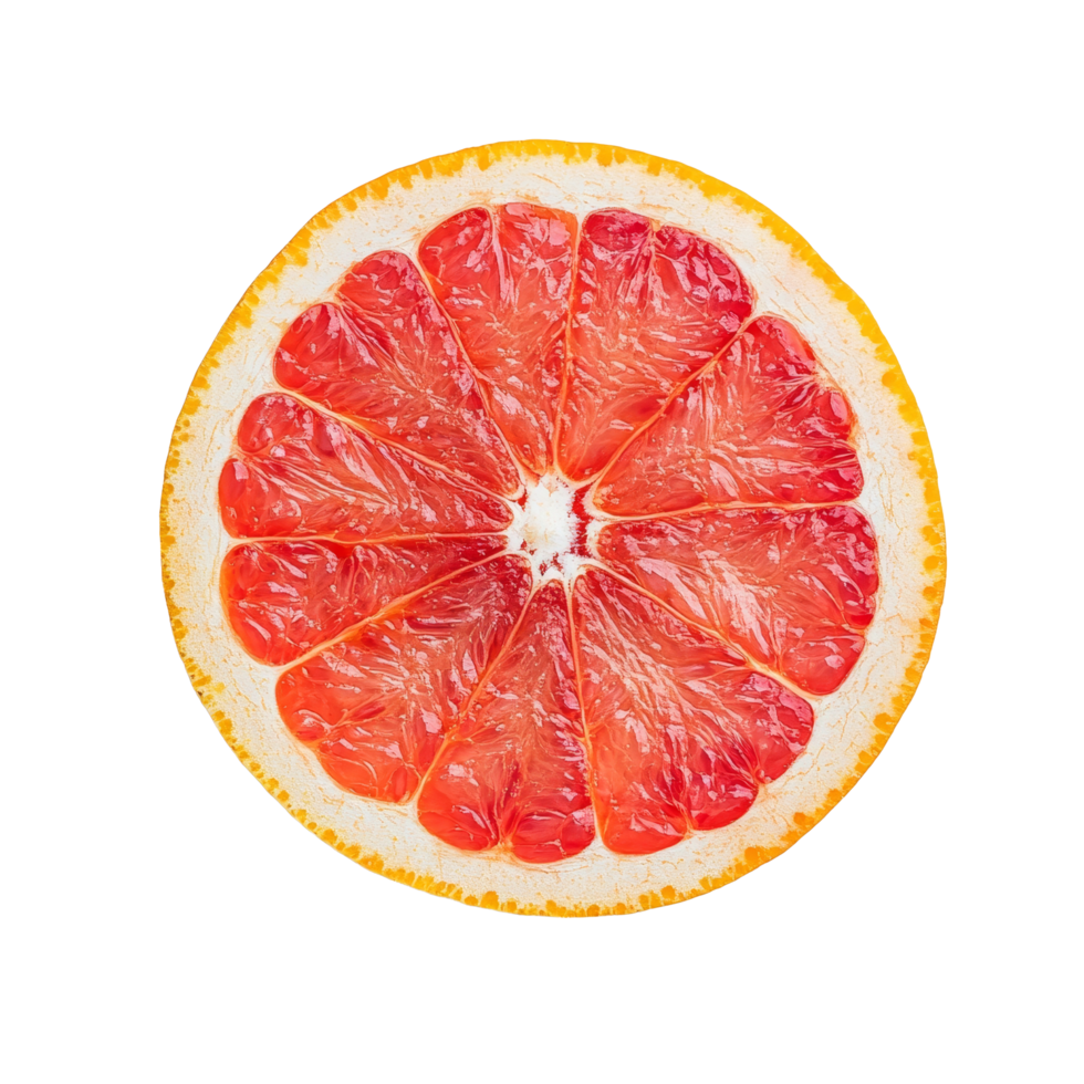 Vibrant grapefruit slice displayed on a clean transparent background showcasing its juicy ...