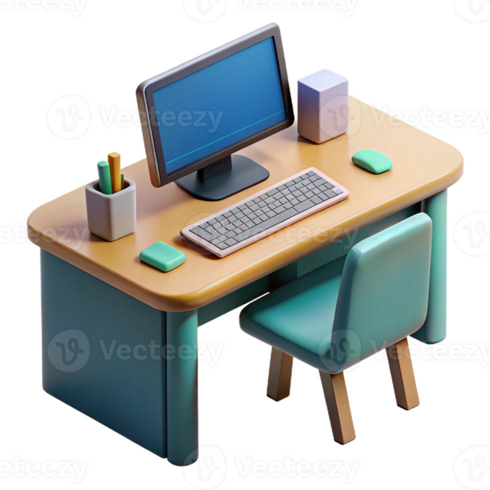 extraordinary rustic Modern Desk with Computer and Keyboard Isolated high resolution 57453489 PNG