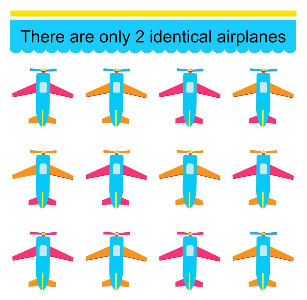 Fun puzzle game for children. Need to find two identical airplanes. Task for development of ...