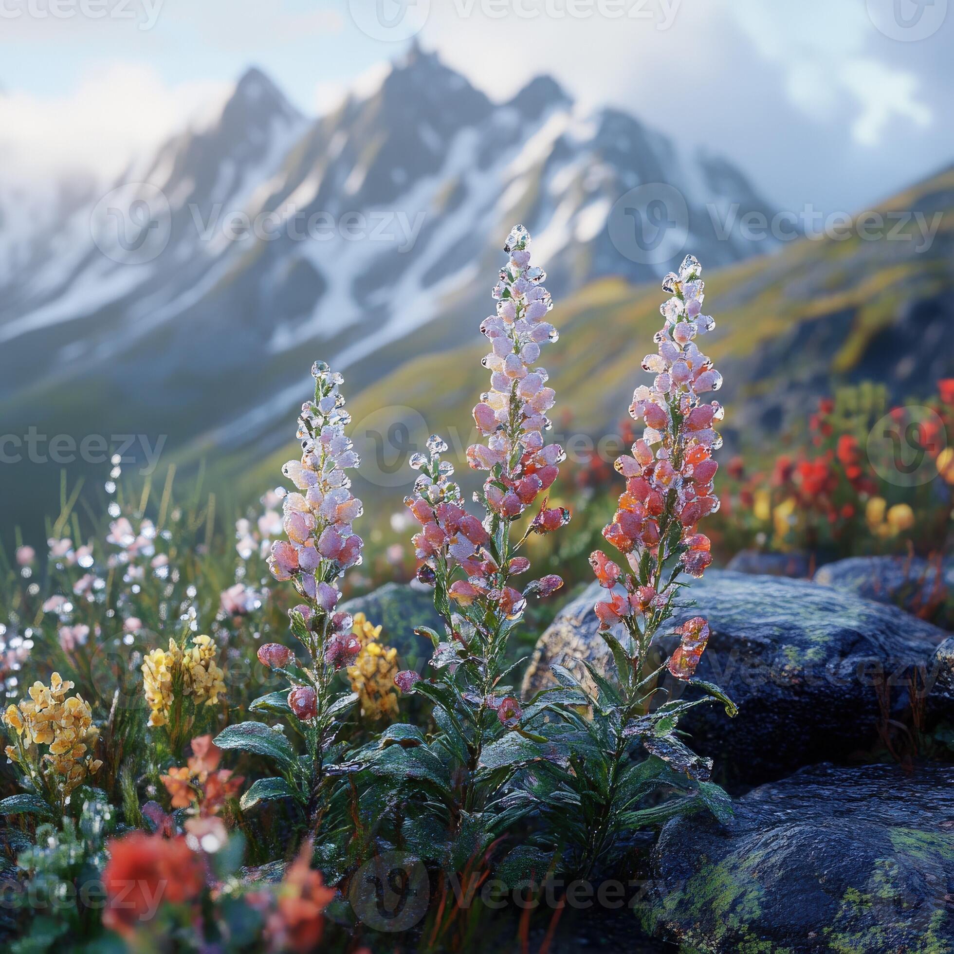 Mountain landscape with colorful flowers in spring 57488532 Stock Photo ...
