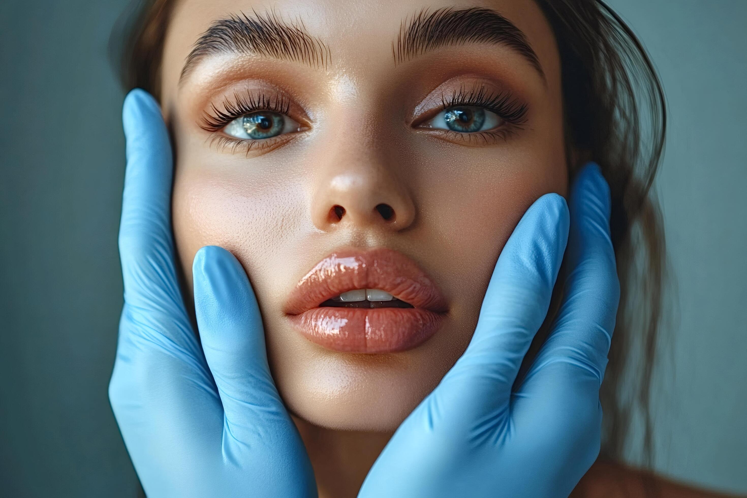 Beautician wearing gloves touching woman's face for skincare treatment 57502509 Stock Photo at ...