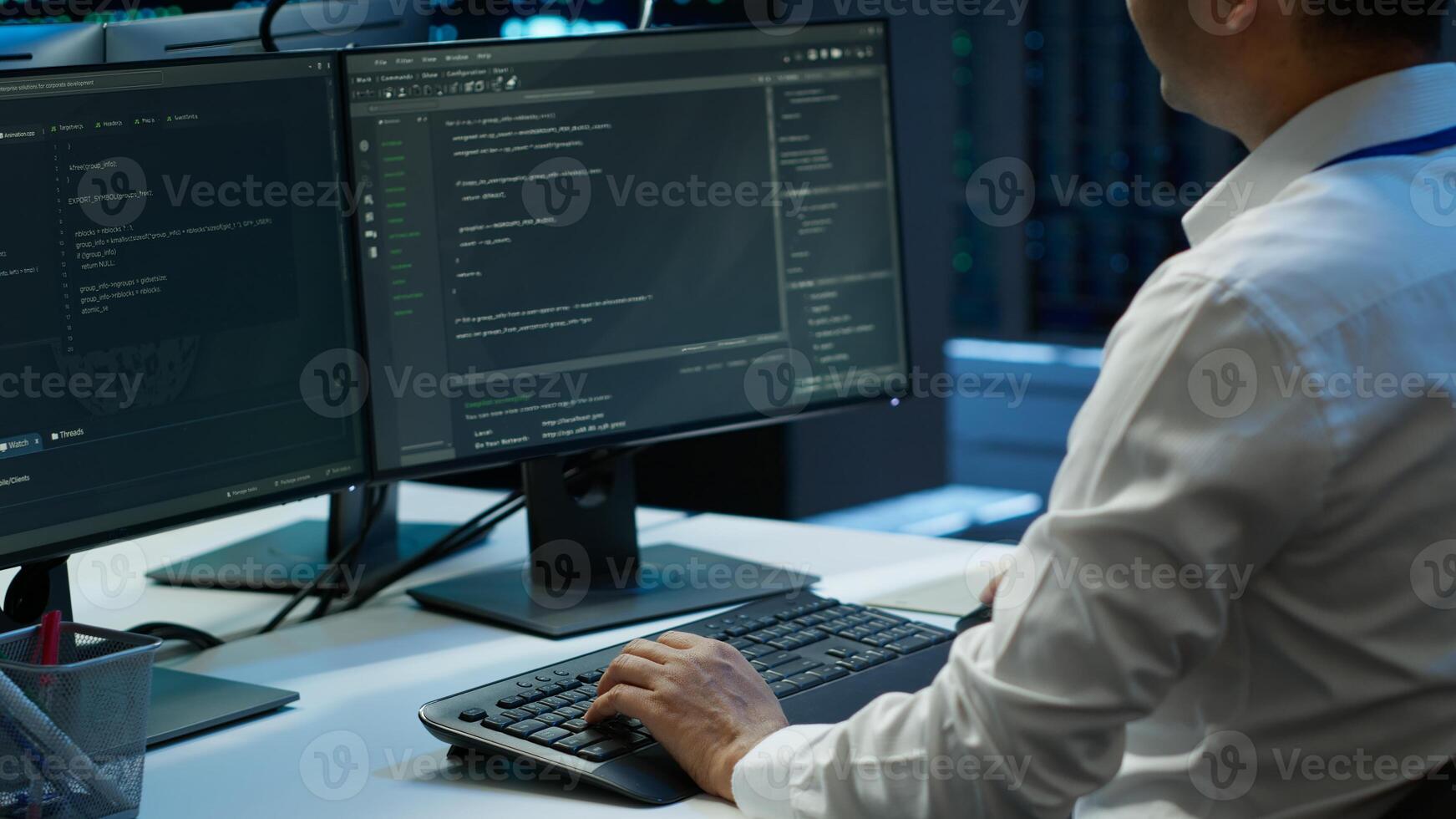 Engineer Overseeing Data Center Making Routine Improvements And