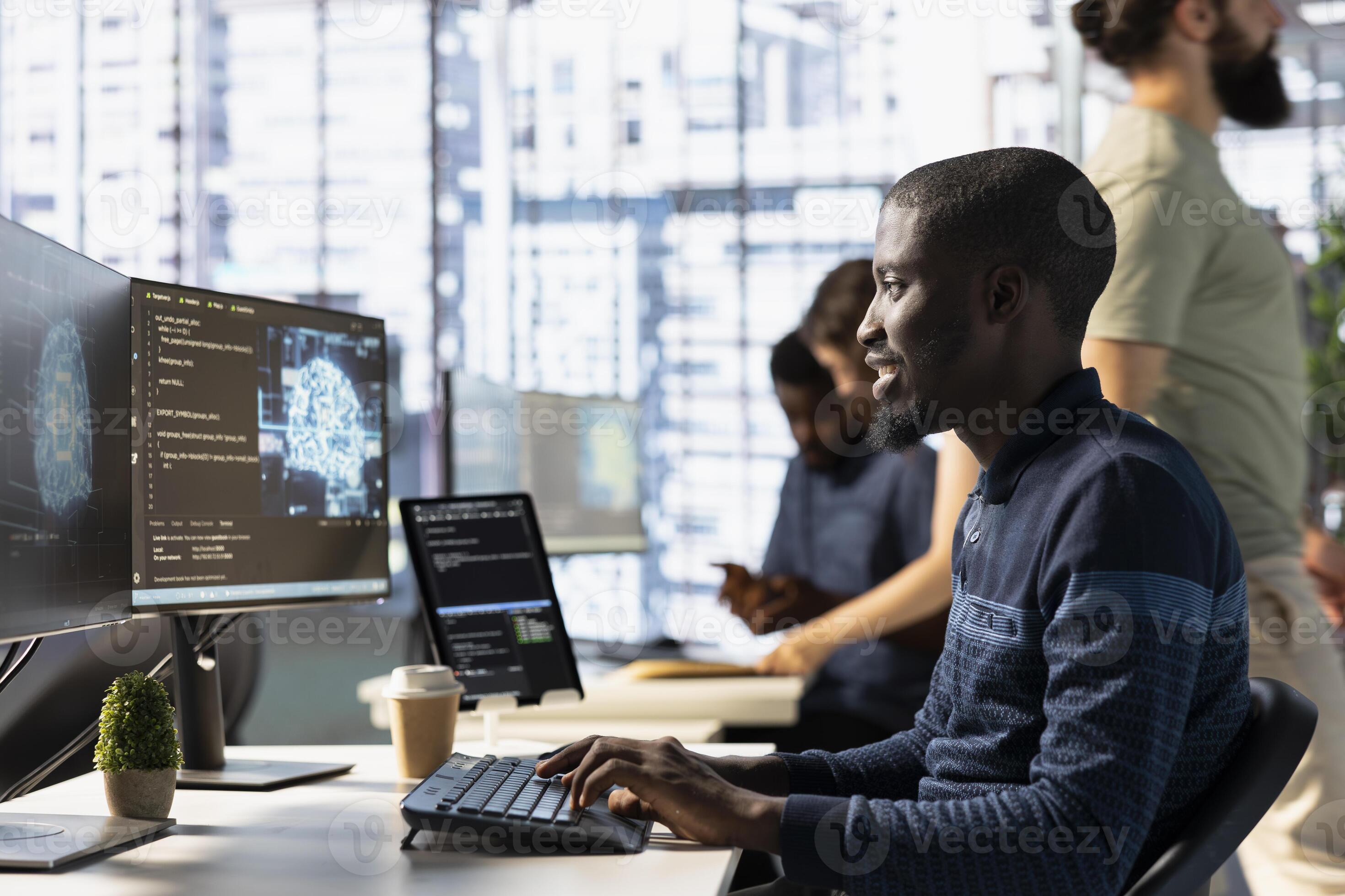 Computer scientist conducts code review to fix bugs, identifying performance and technical ...