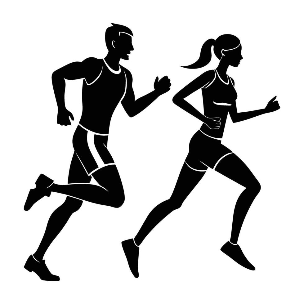 Male and female runner duo icon silhouette on white background for ...