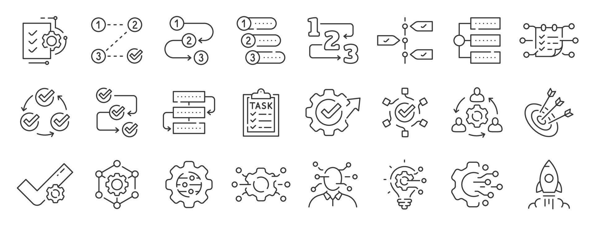 Set of workflow related line icons. Process, structure, strategy, operation etc. Editable stroke ...