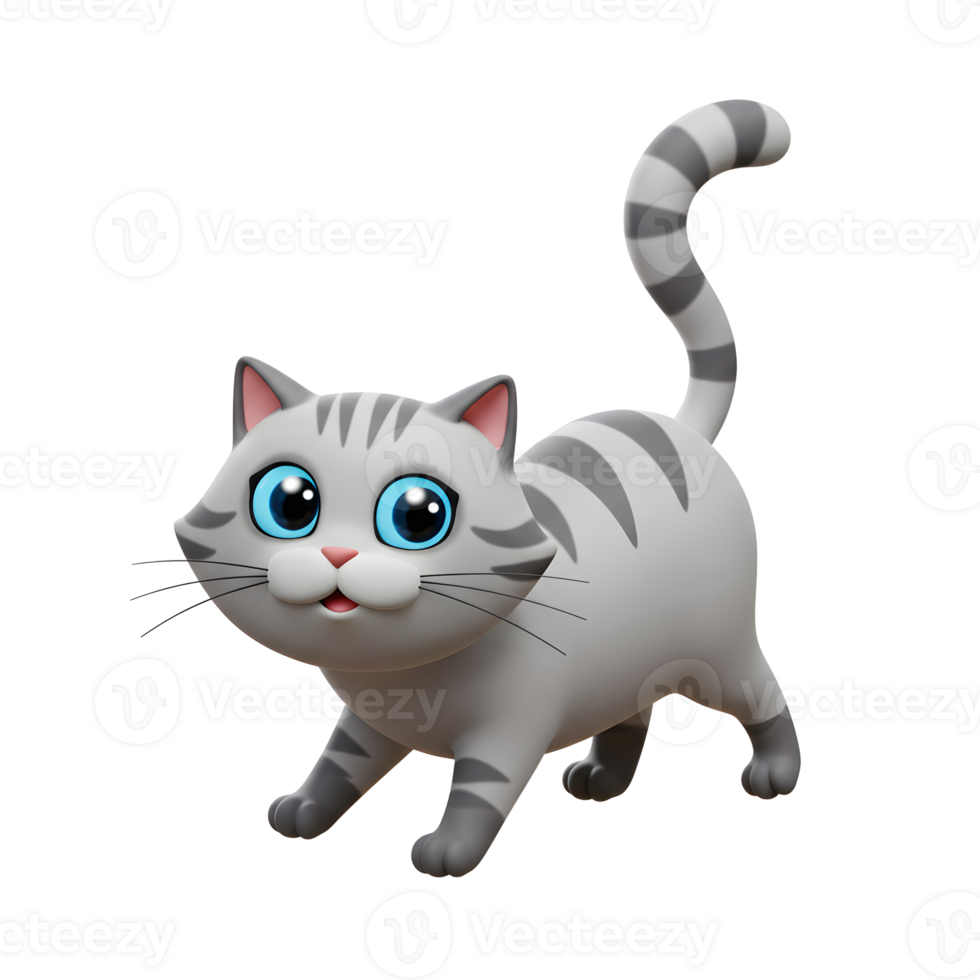 Cartoon Gray Striped Cat Character on White Background Prowling ...