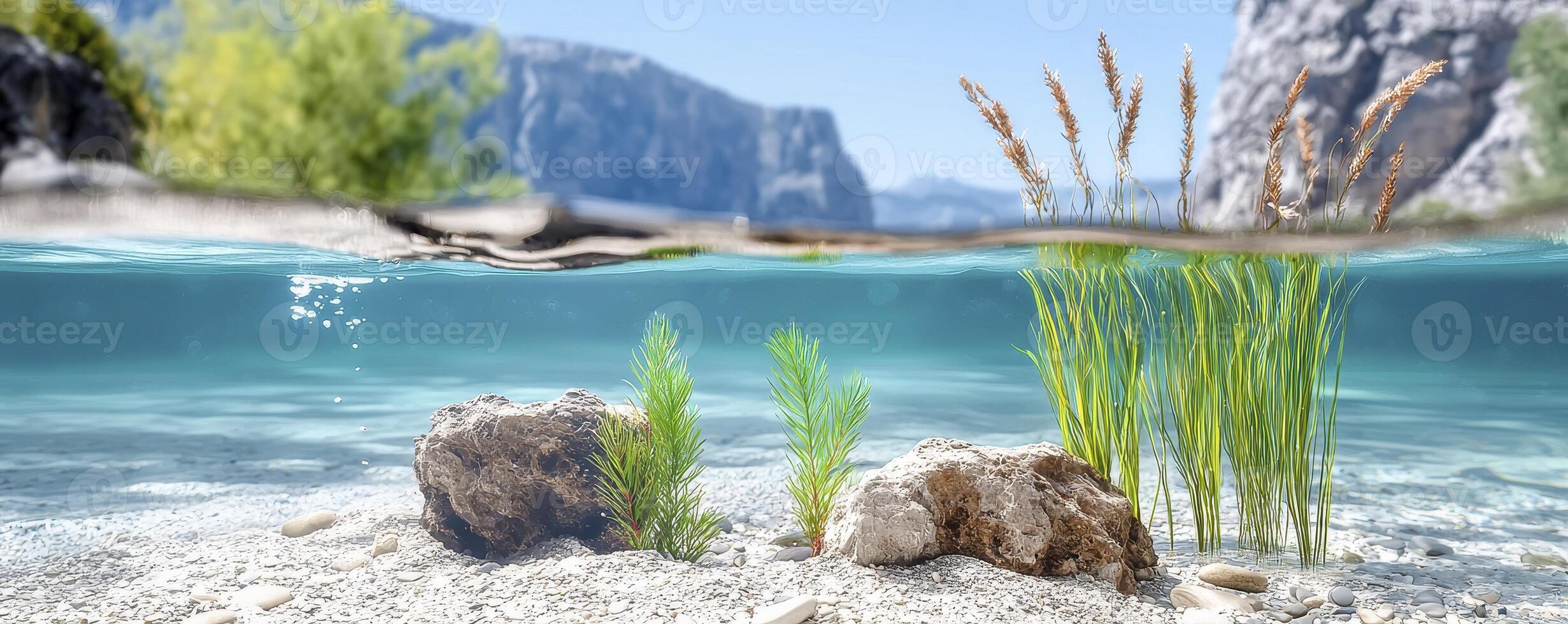 A mesmerizing underwater view reveals a tranquil river, its deep ...