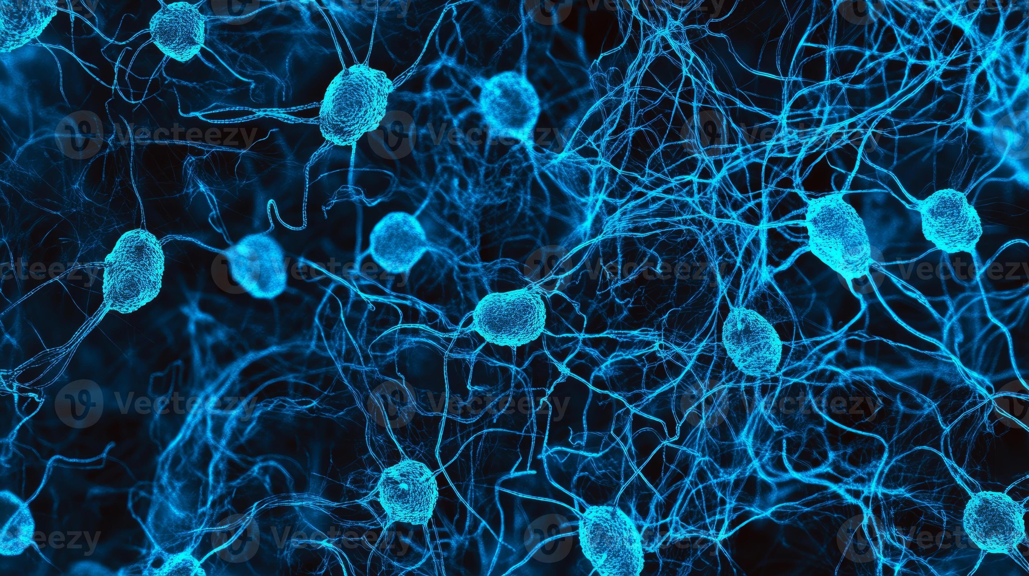 Microscopic view of neural connections highlighting complex synaptic ...