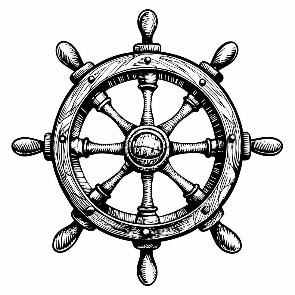 Vintage Nautical Ship Wheel Illustration, Maritime Concept, Art, Ocean Sailing Theme 57631502 ...