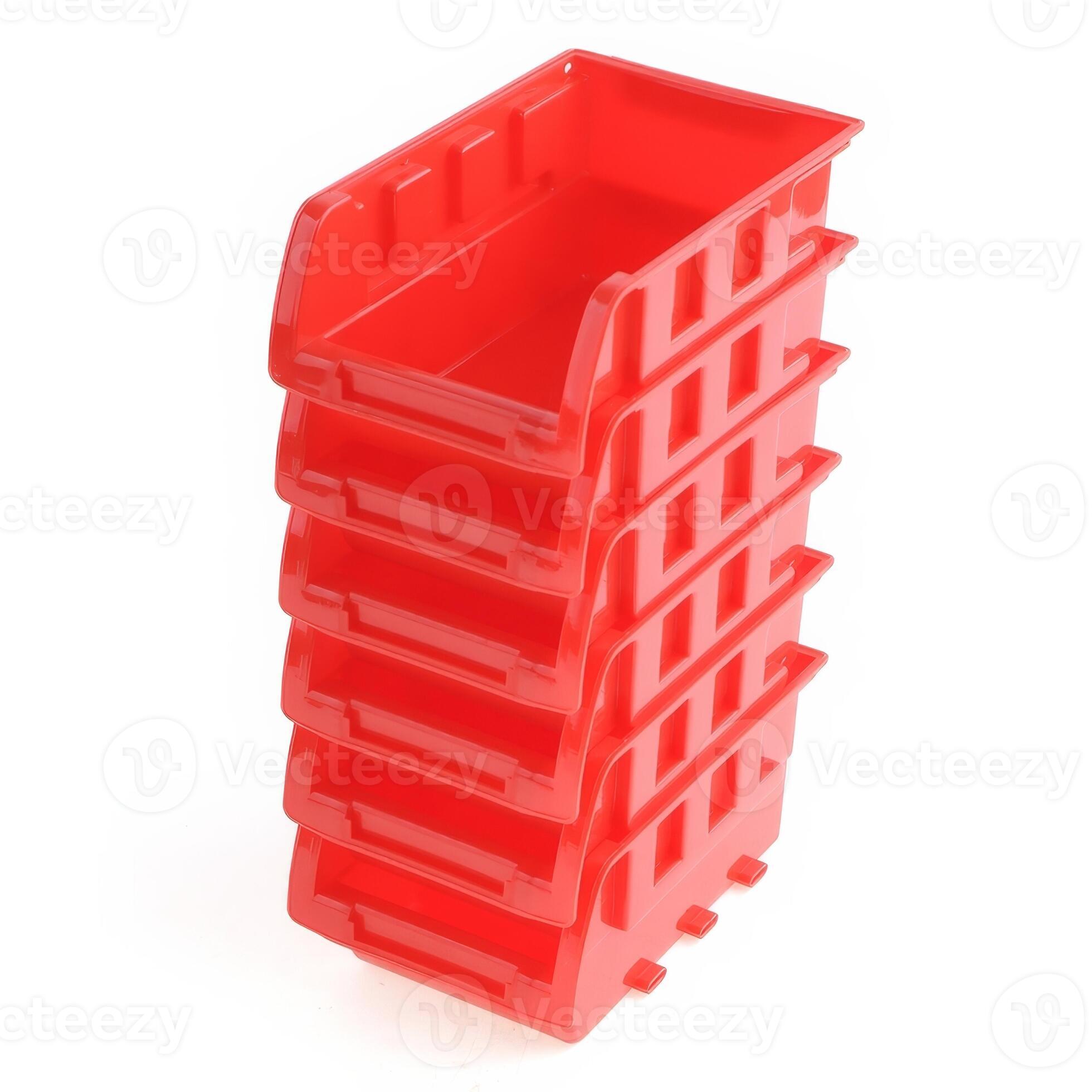 Stack of red storage bins isolated on white background 57636040 Stock ...