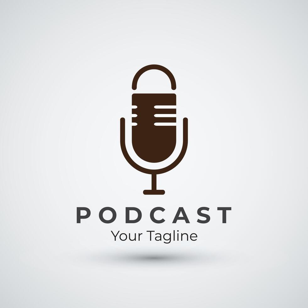 podcast logo template design with modern trendy microphone audio Podcasts for studio interview ...