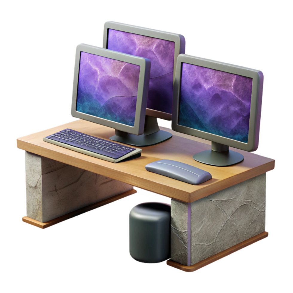 Beautiful Vintage Modern Desktop Computer Setup Isolated With Dual Monitors High Quality