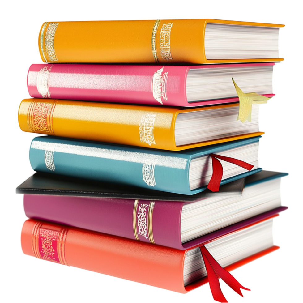Neatly stacked colorful books bookmarks ribbons 57669897 PNG Neatly stacked colorful books bookmarks ribbons 57669897 PNG