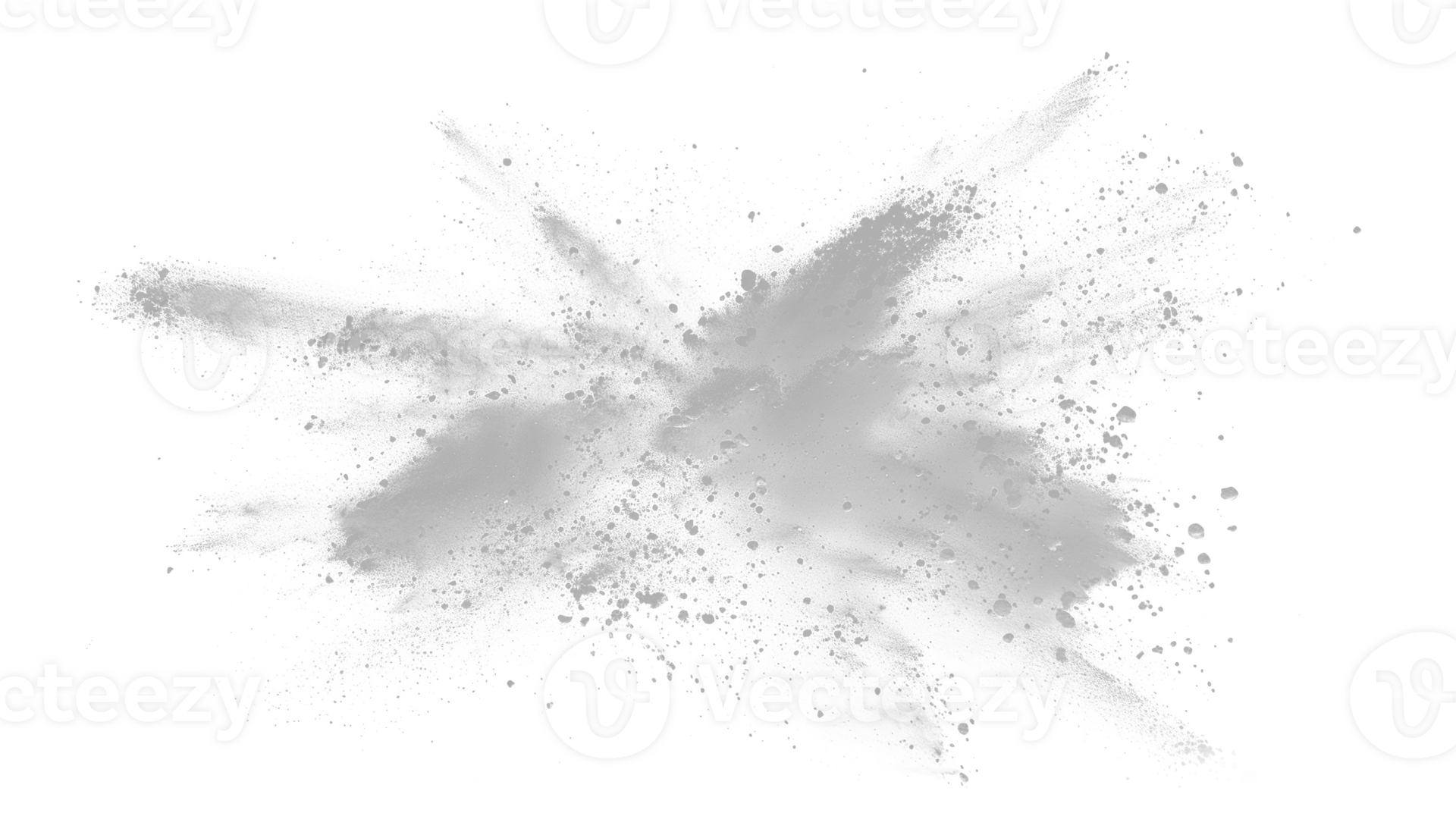White gray dust powder explosion transparent , isolated background. Dynamic blast eruption ...