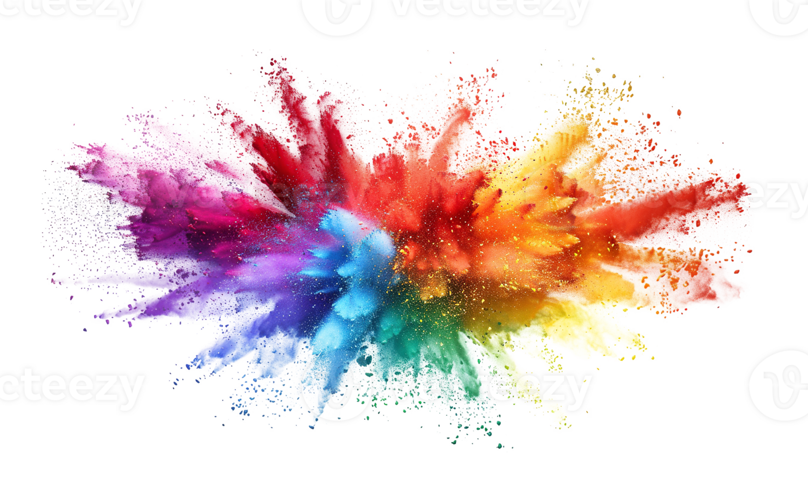 Rainbow dust powder explosion transparent , isolated background. Dynamic blast eruption, vibrant ...