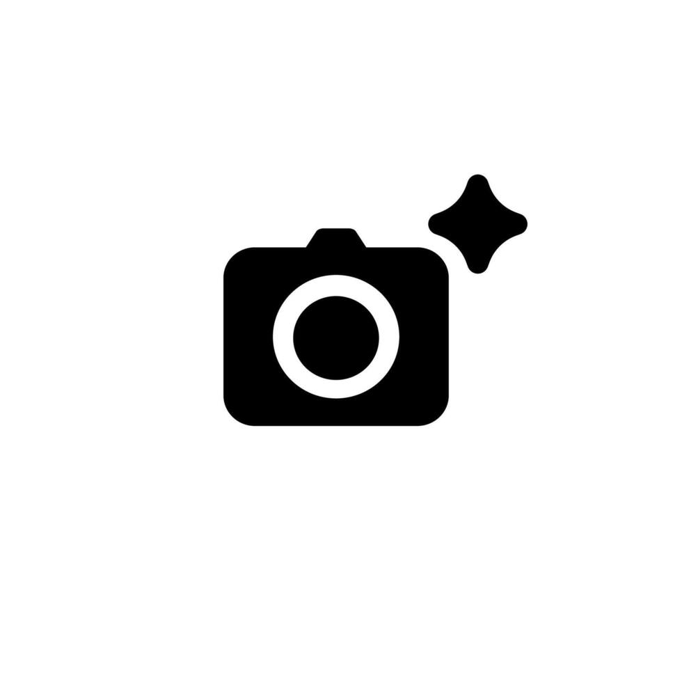 Simple camera icon with shiny sparkle mark on the top right corner for digital interface ...