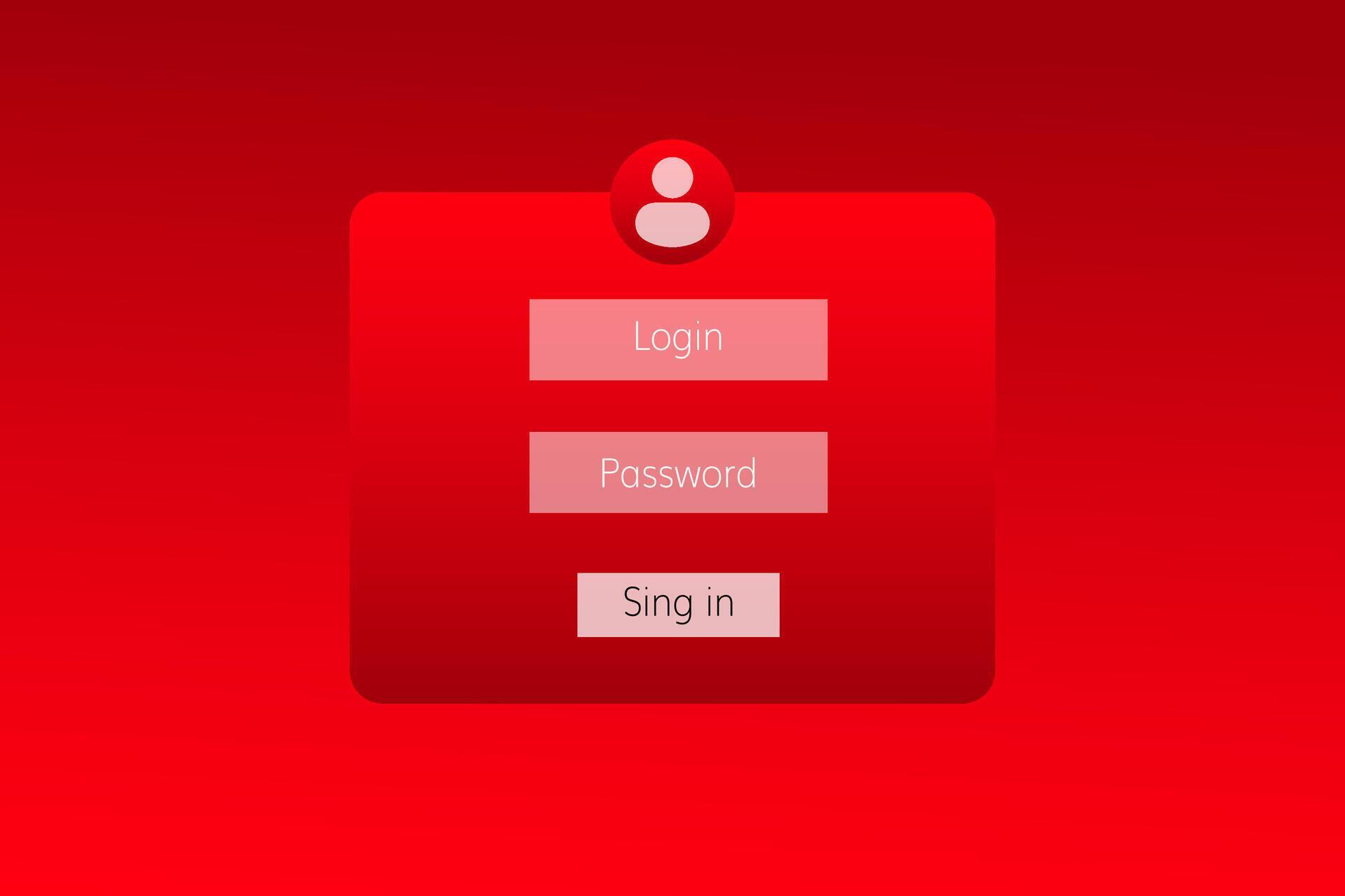 User login interface with bright red theme and simple button elements ...