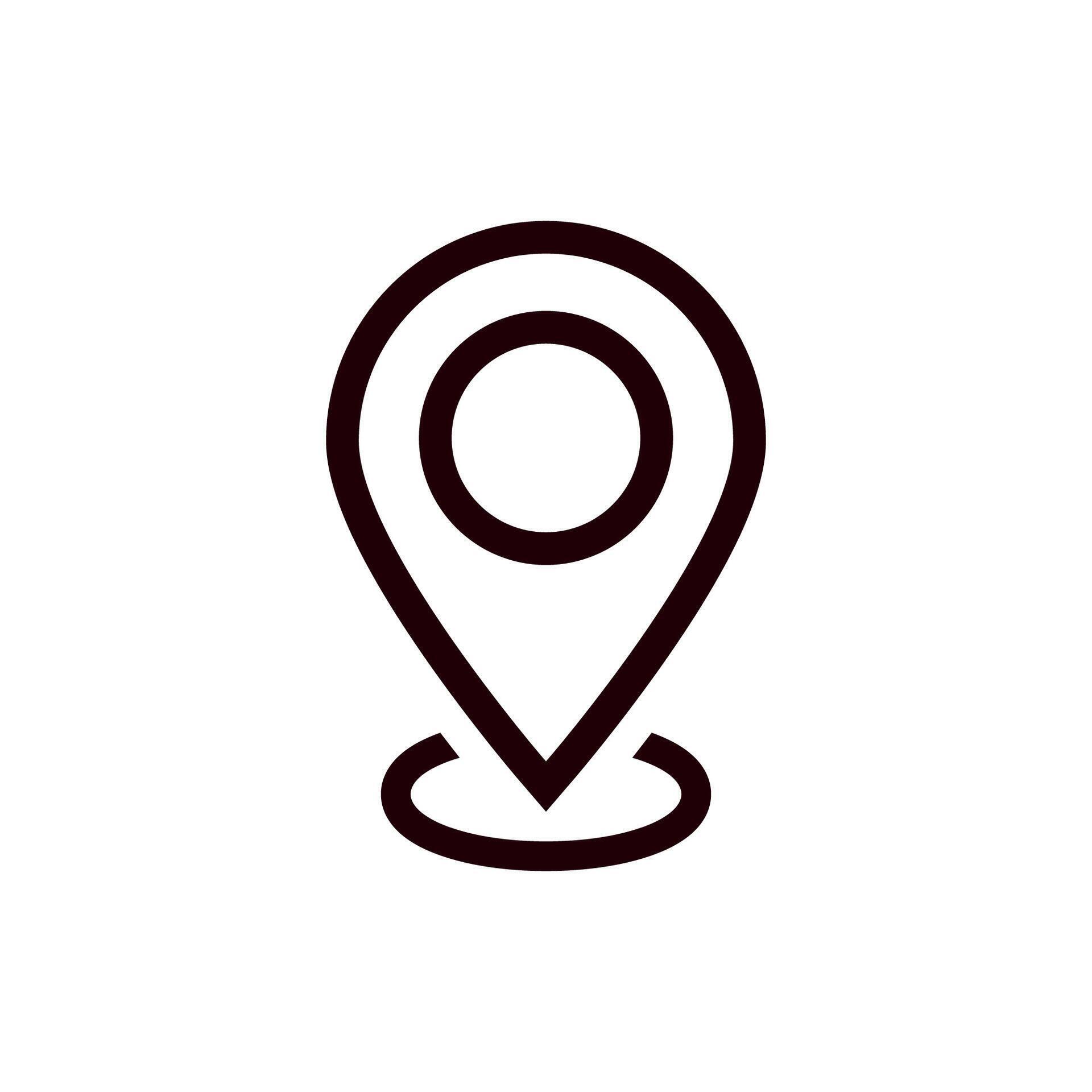 Map location marker icon with circular center and pointed bottom design in simple black outline ...