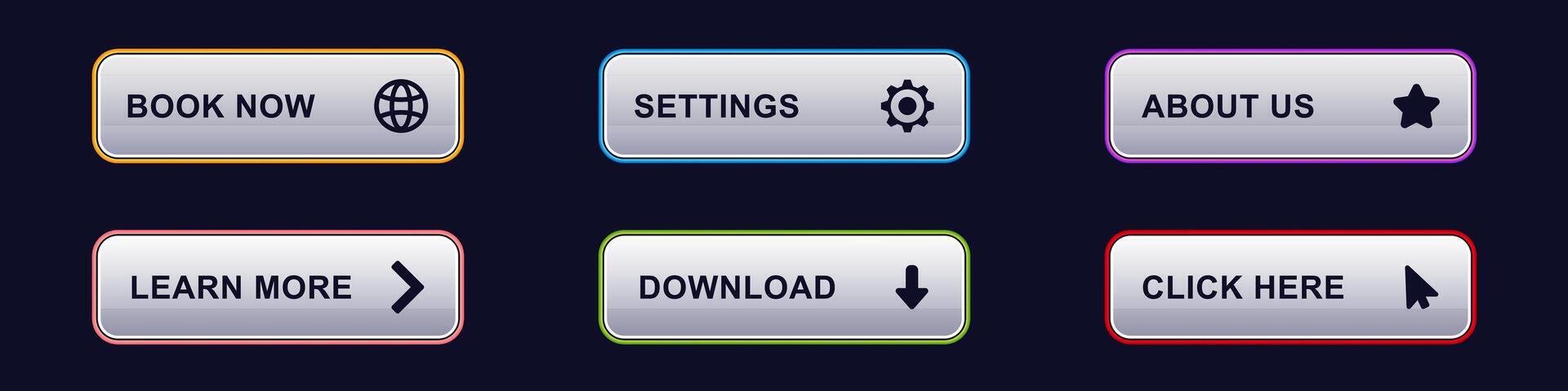 Interactive button set with diverse icons for various functions and user-friendly navigation ...
