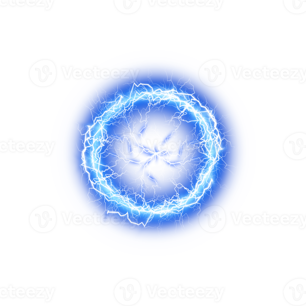 Blue Ball lightning on a transparent background. Abstract electric lightning strike. Light flash ...