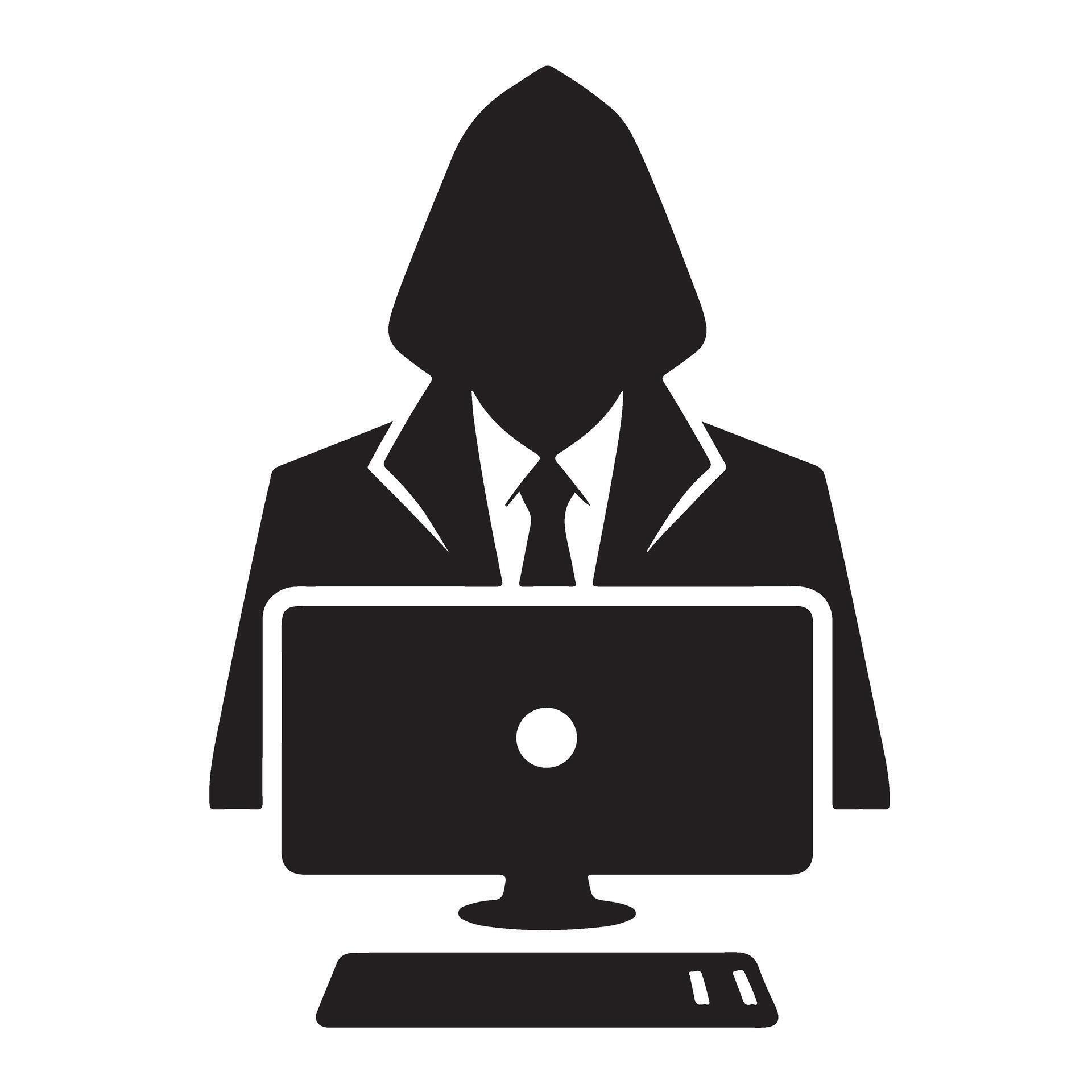 Silhouette Hacker in Suit at Computer Illustrating Cyber Security Threat 57827519 Vector Art at ...