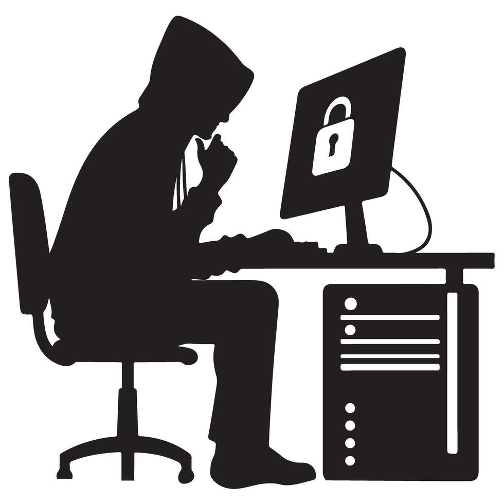 Silueta Hacker Agrietamiento Contraseña En Computadora Representando Datos Incumplimiento