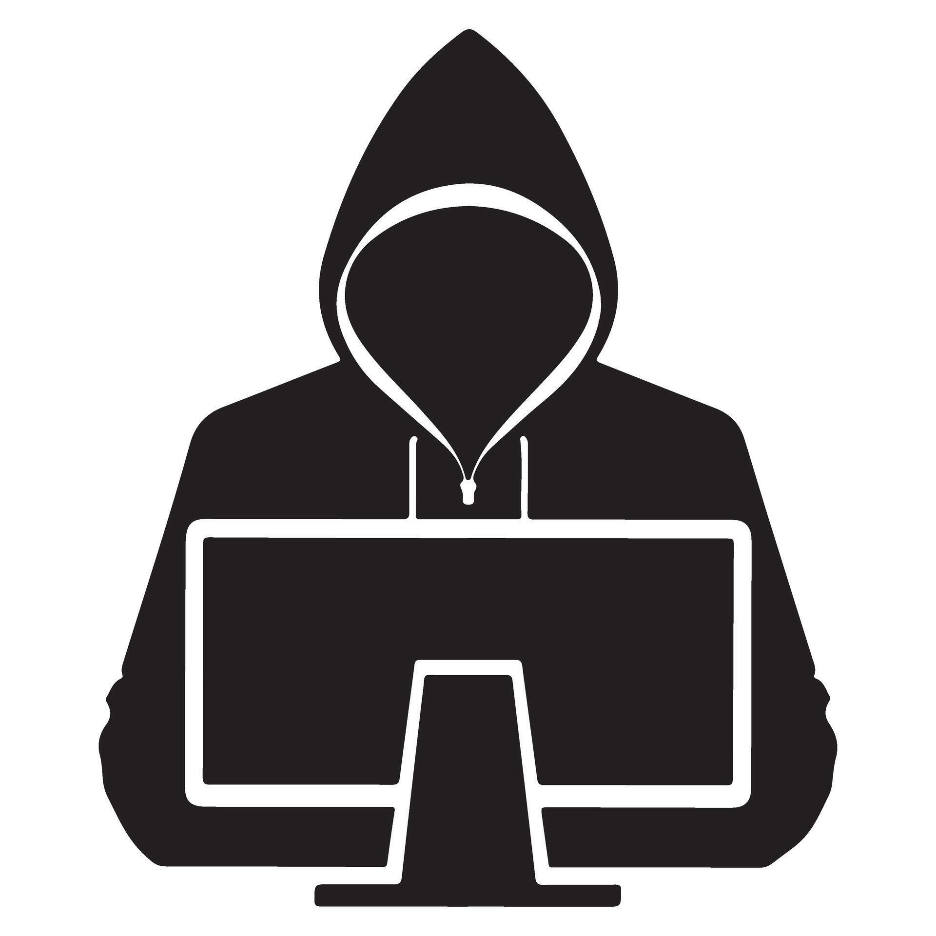 Black silhouette hacker coding behind monitor screen digital protection 57827553 Vector Art at ...