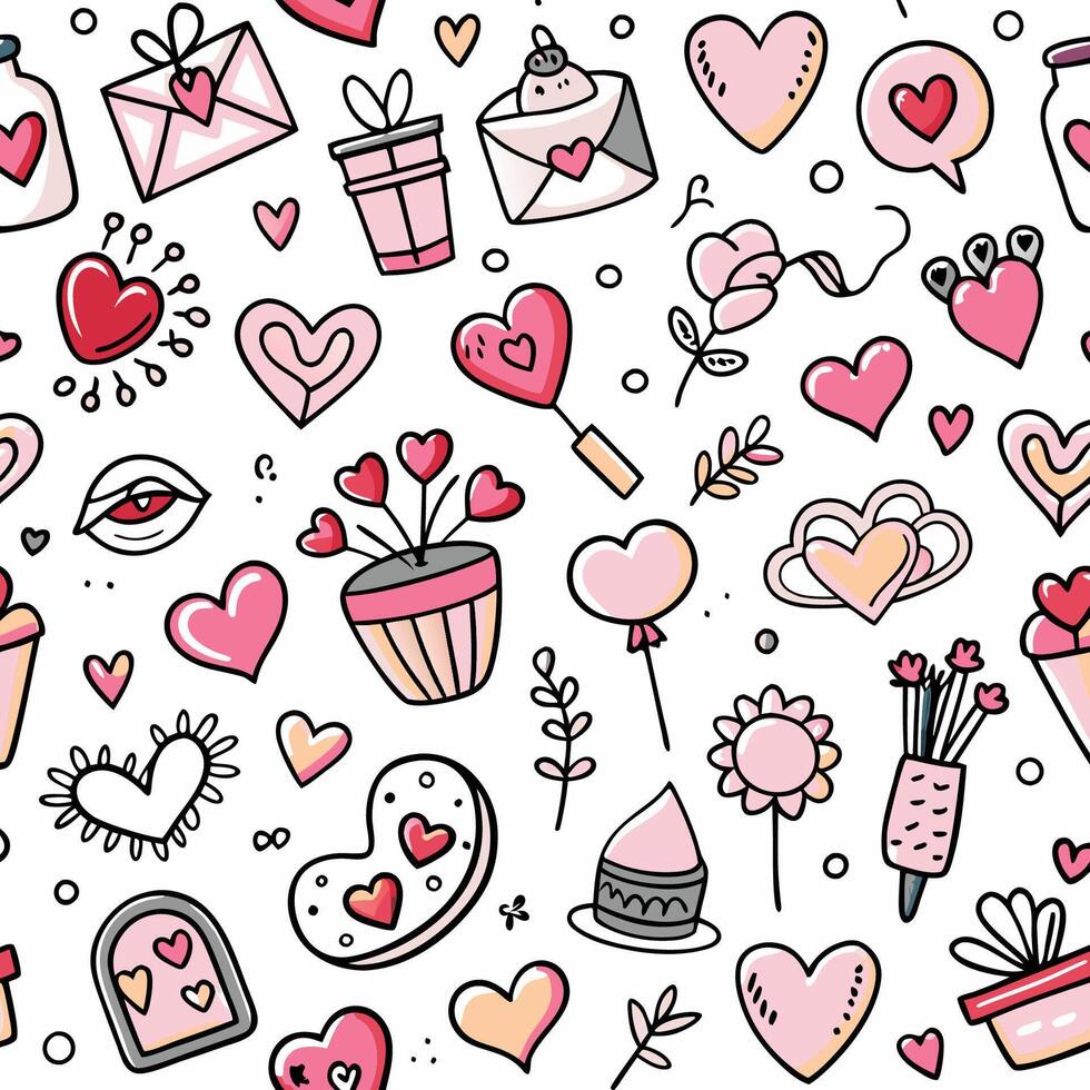 valentine's day doodle hearts and flowers 57839862 Vector Art at Vecteezy