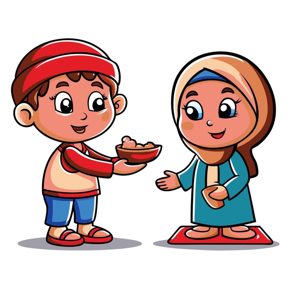 compartiendo un comida. niños ofrecimiento comida 57840561 Vector en Vecteezy