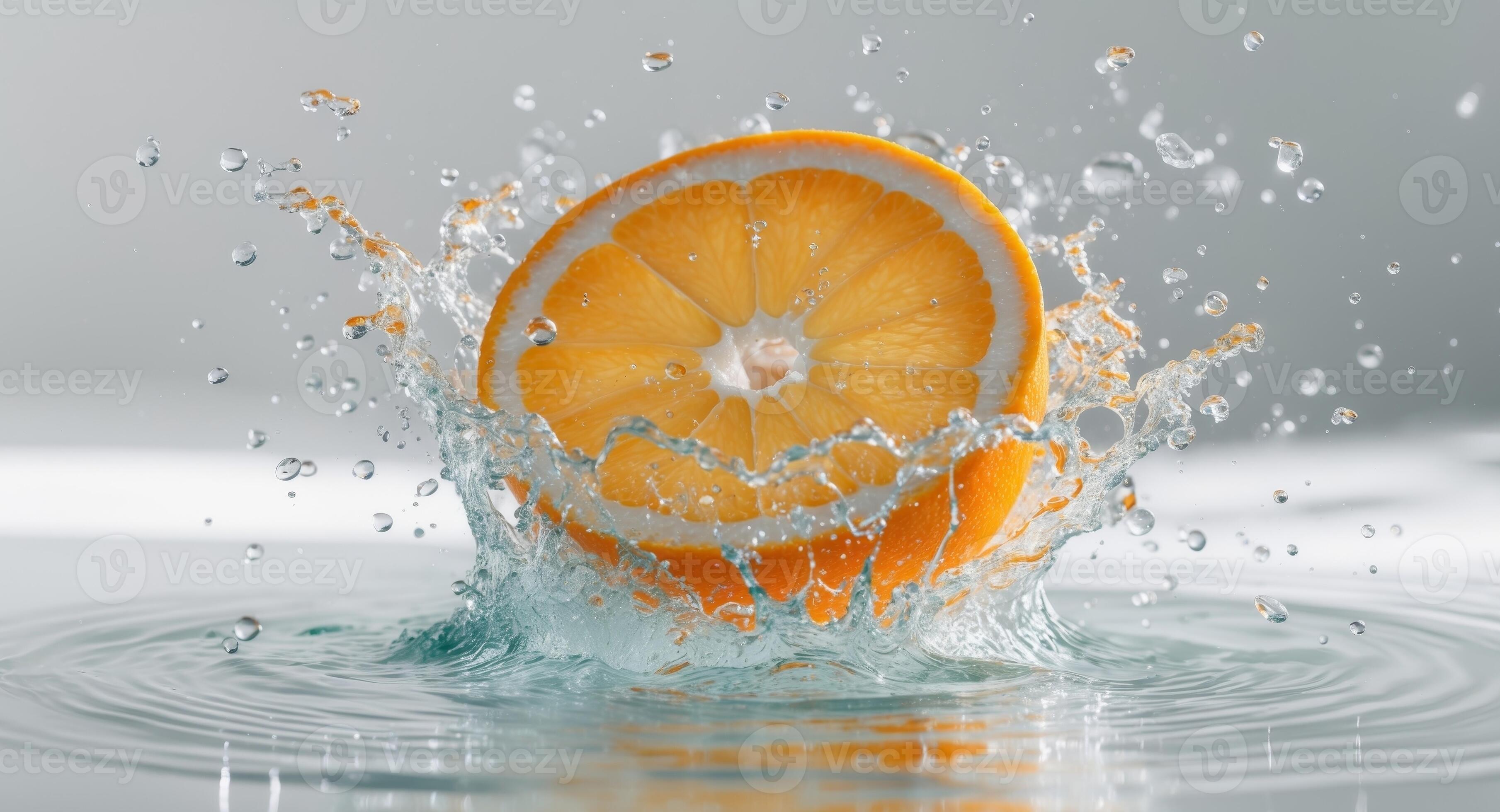An orange slice is being splashed with water 57844032 Stock Photo at Vecteezy