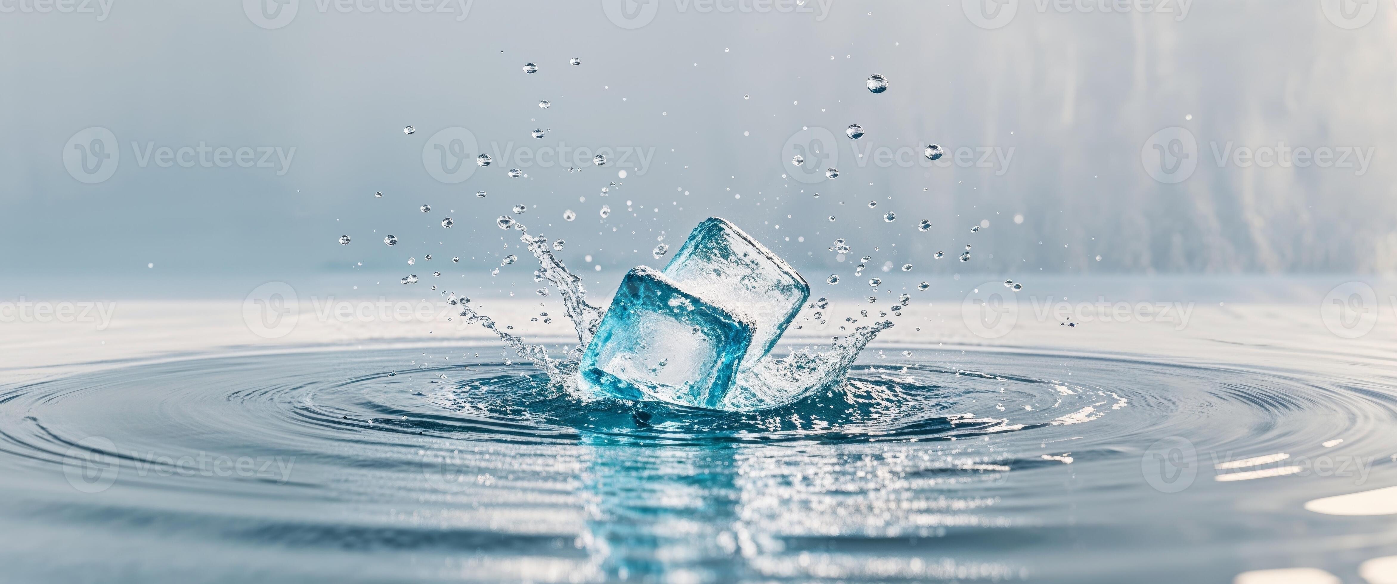 Ice cube falling into water with water droplets 57844694 Stock Photo at Vecteezy