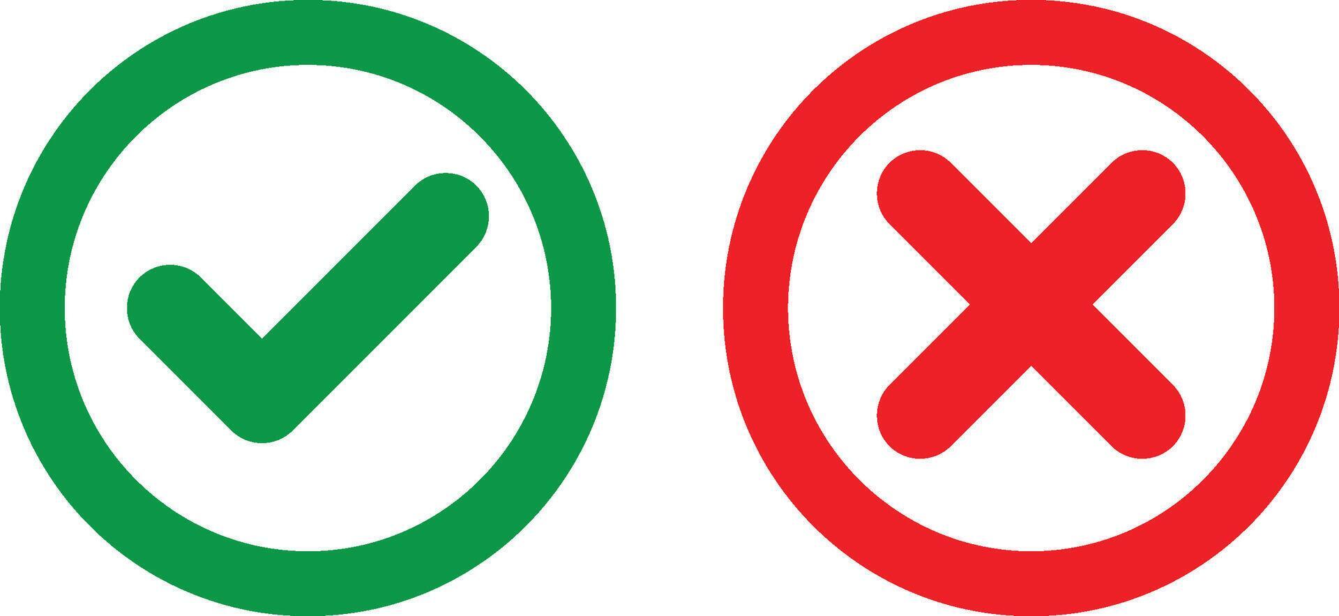 Check mark icon set. check box icon with correct and wrong or yes and no button in green tick ...