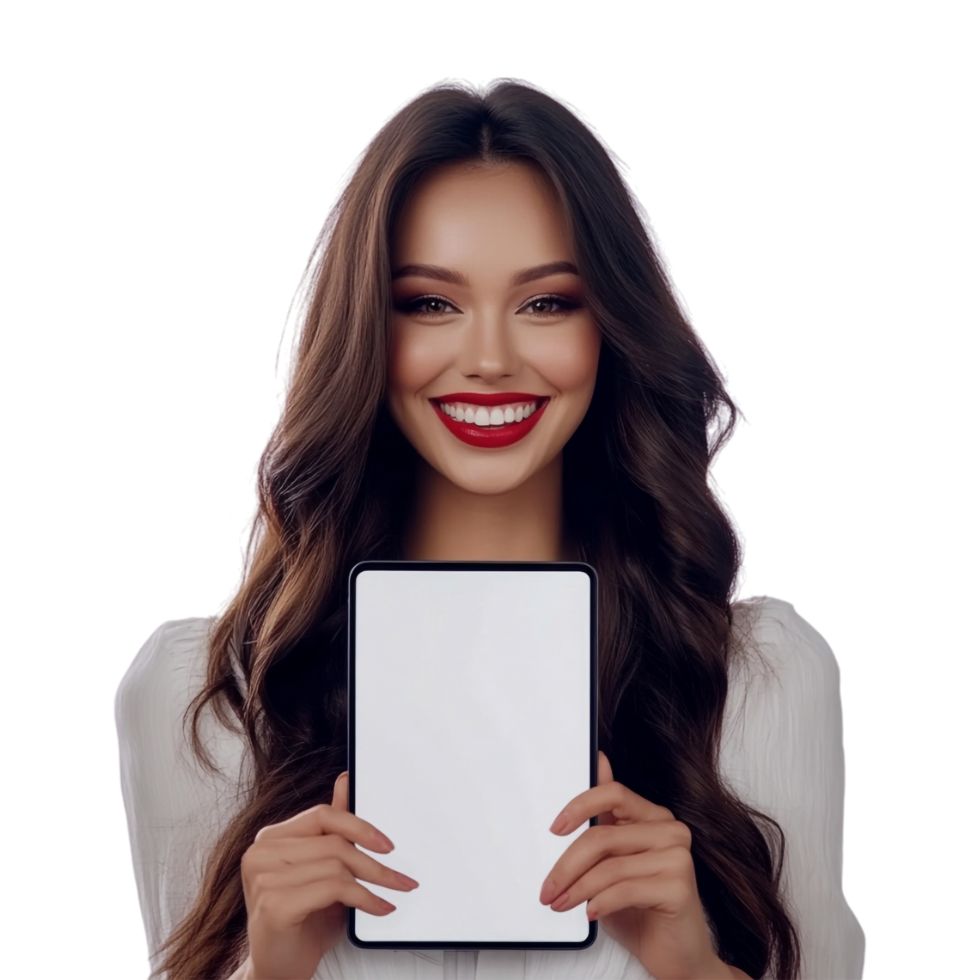 beautiful young woman holding a tablet with blank screen 57851632 PNG beautiful young woman holding a tablet with blank screen 57851632 PNG