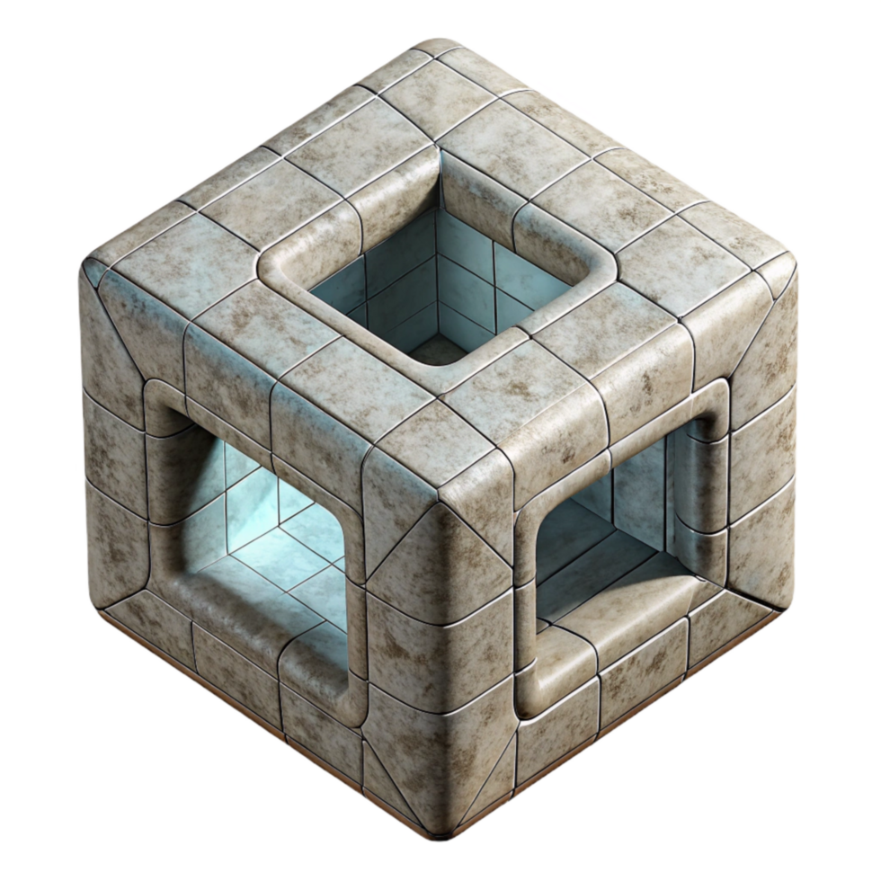 Extraordinary Artistic Wireframe Cube Rotating In Virtual Space Cutout