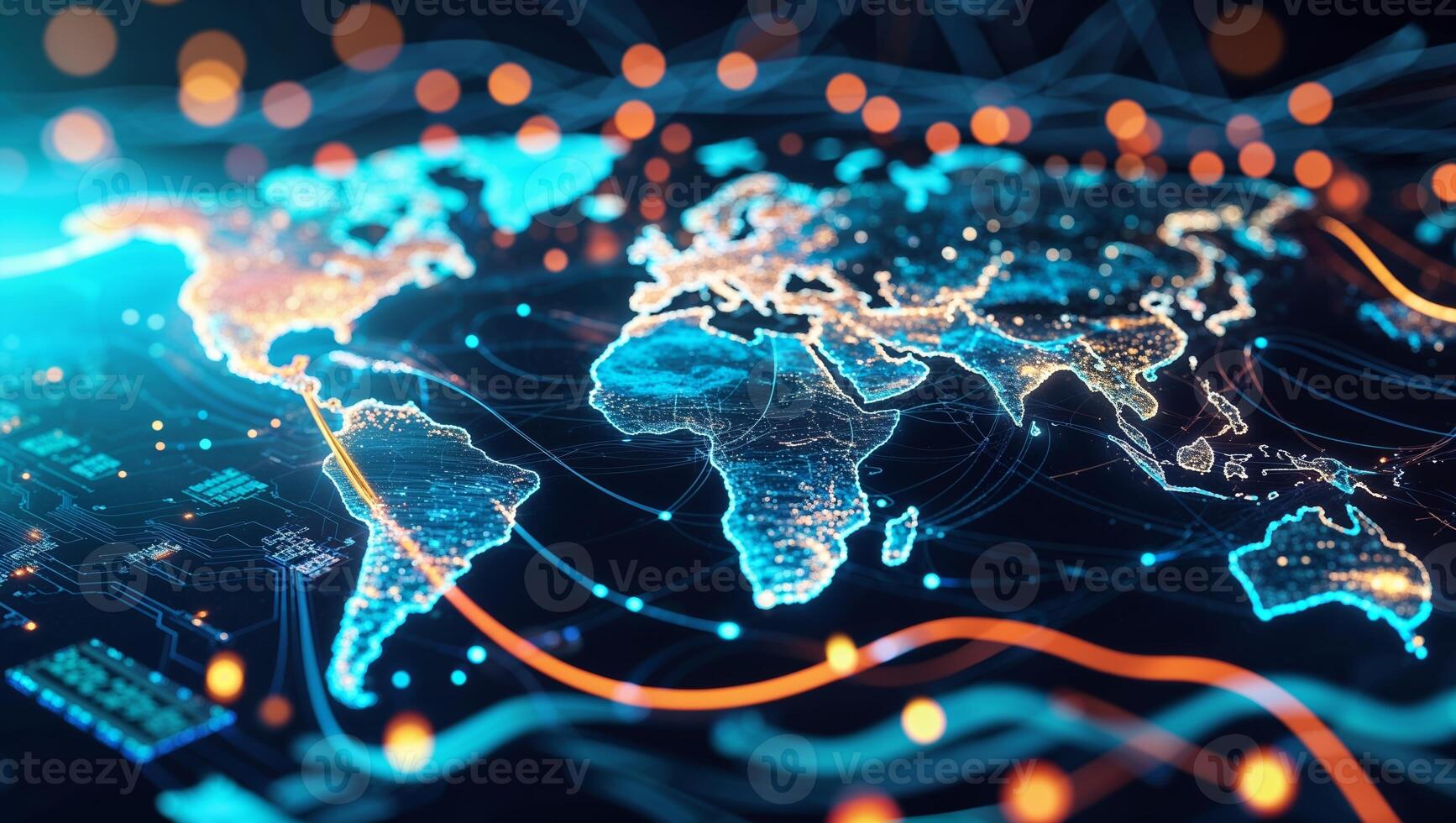 Digital map representation of global connections showcasing network ...