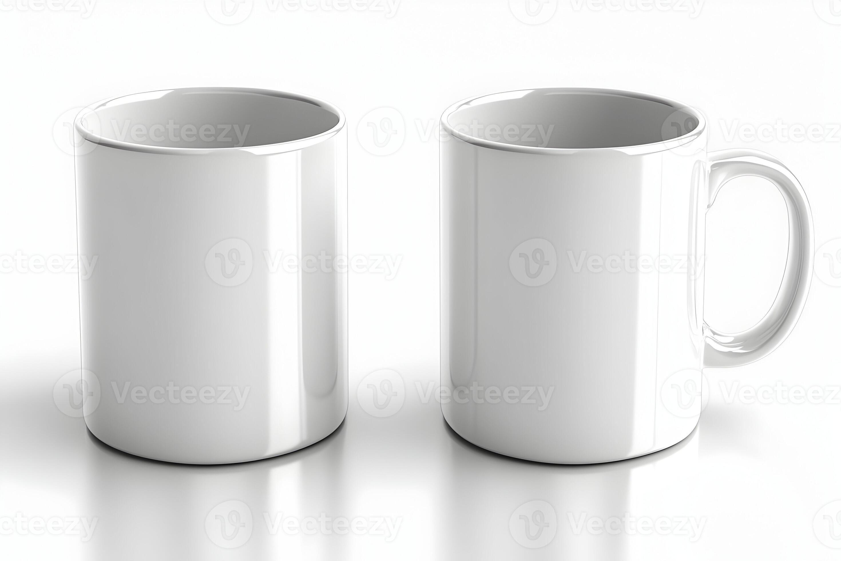 Two blank white mugs, one with handle, isolated on white background ...