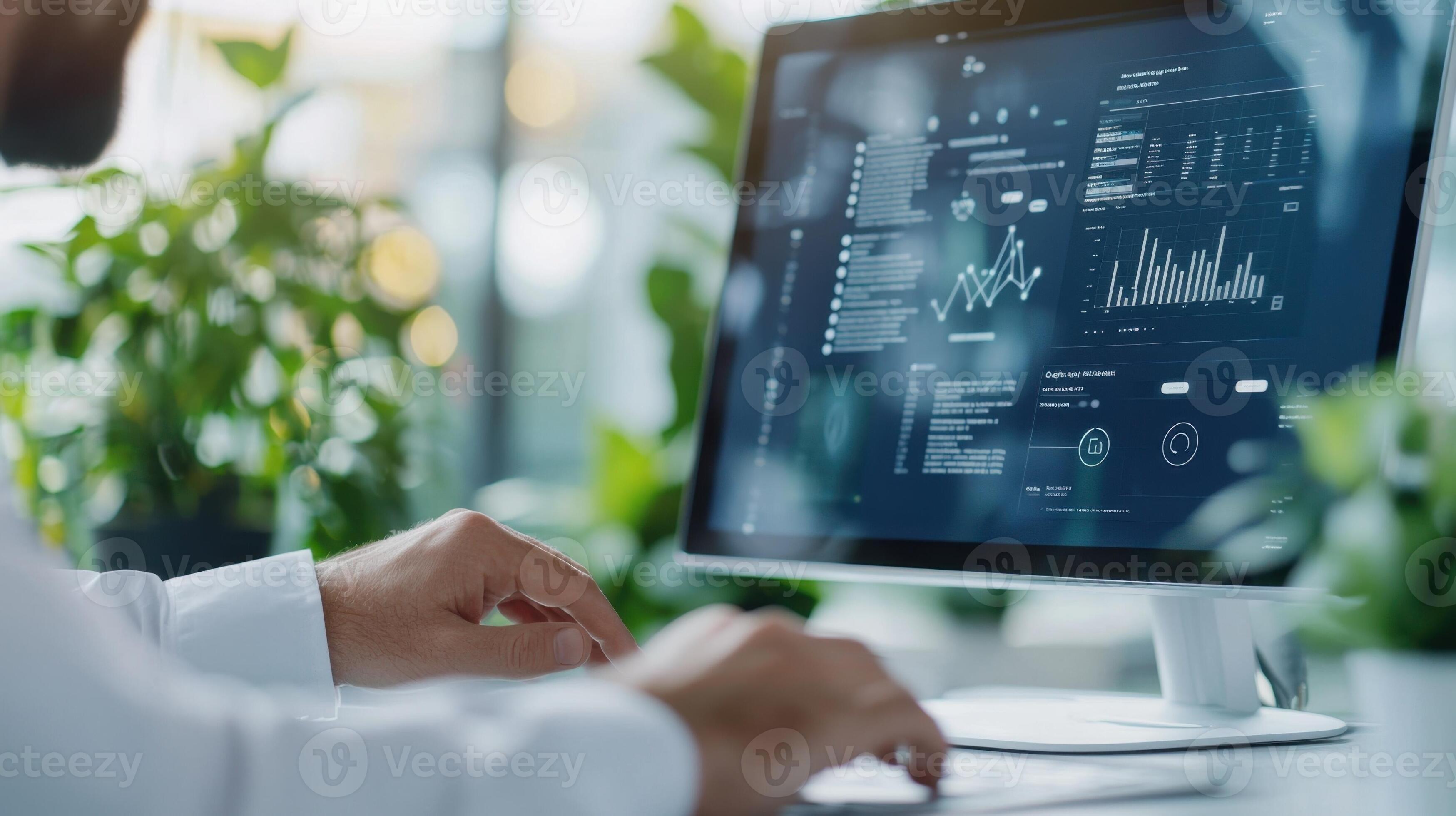 Programmer developing innovative software using futuristic holographic holographic interface ...