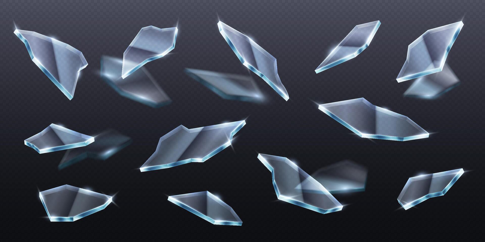 3D realistic illustration of high-speed breaking glass effect featuring glowing shards. Ideal ...