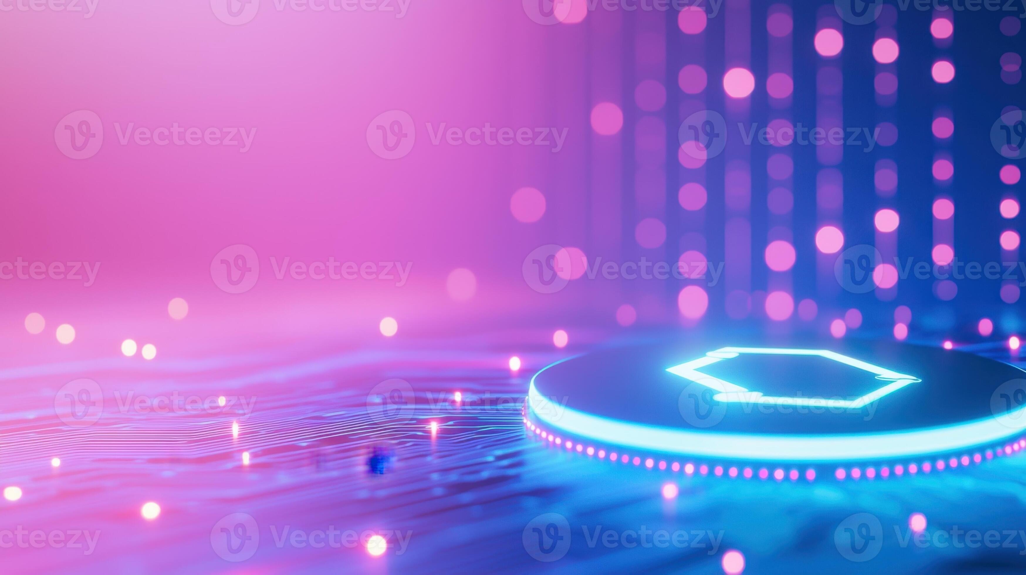 Glowing quantum processor transferring data through complex futuristic computing motherboard ...