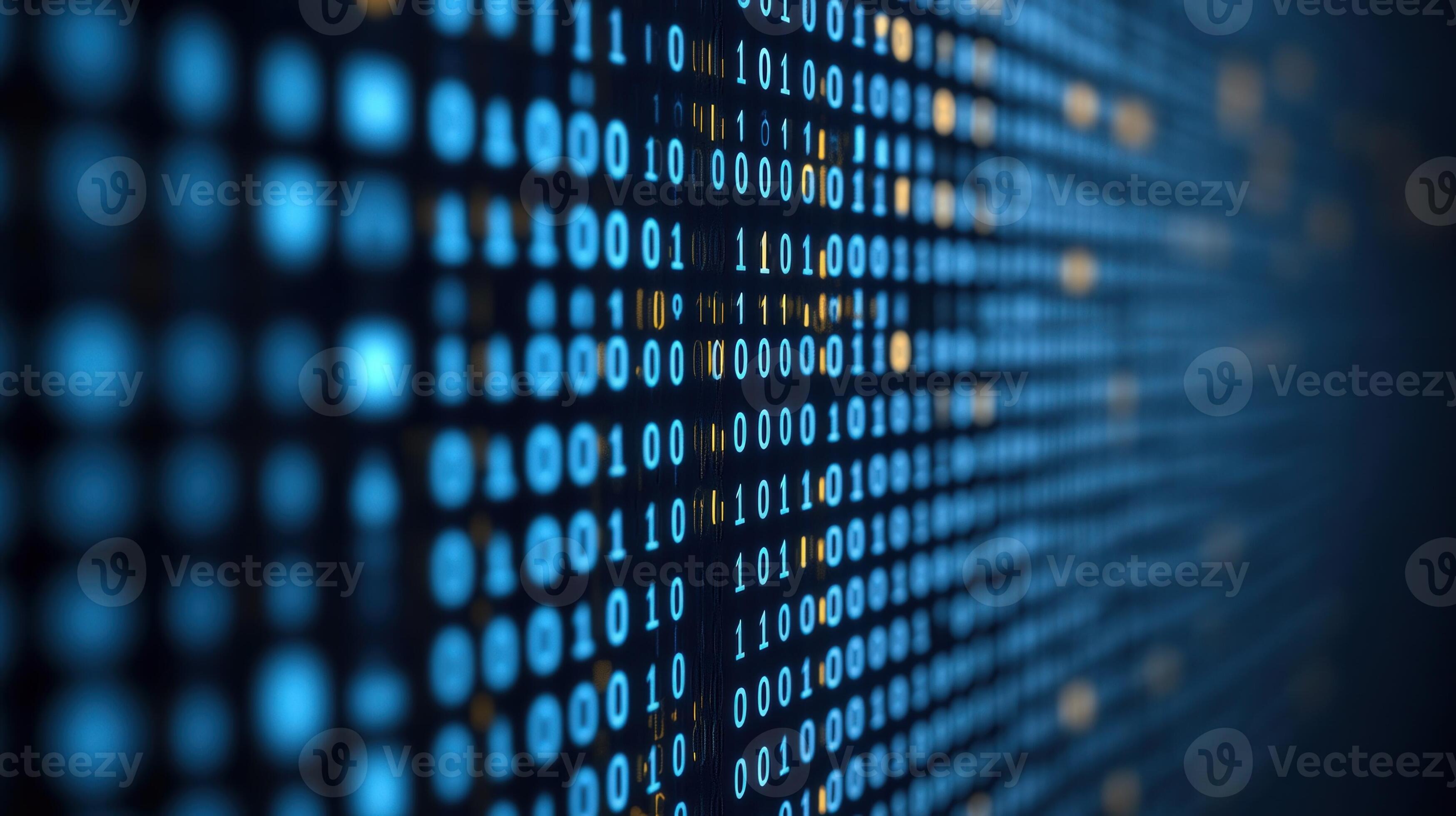 Backdrop Binary Code Streaming Across Dark Digital Representing