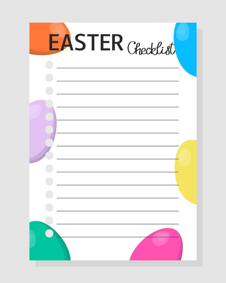 Easter Checklist with Colorful Eggs. Template for text. Agenda, planner ...