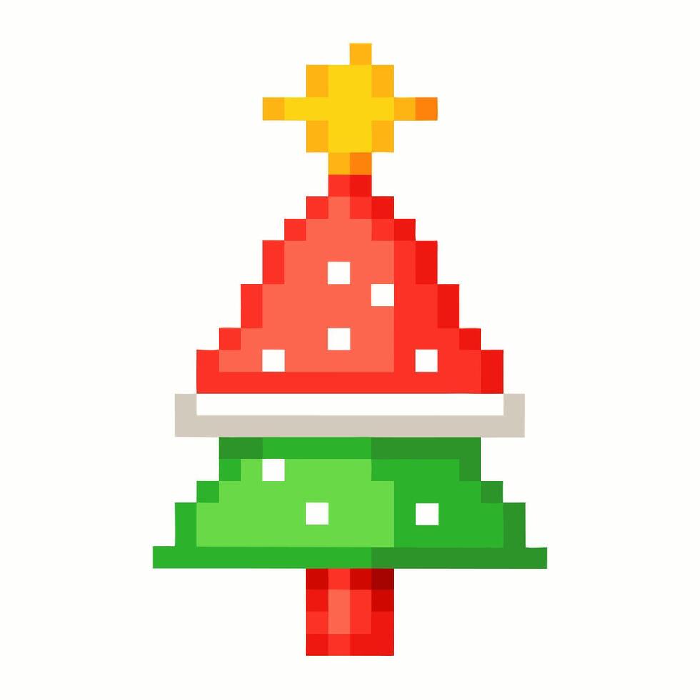 Pixel Art Christmas Tree with Star and Snowflakes Festive Holiday Graphic 57969323 Vector Art at ...