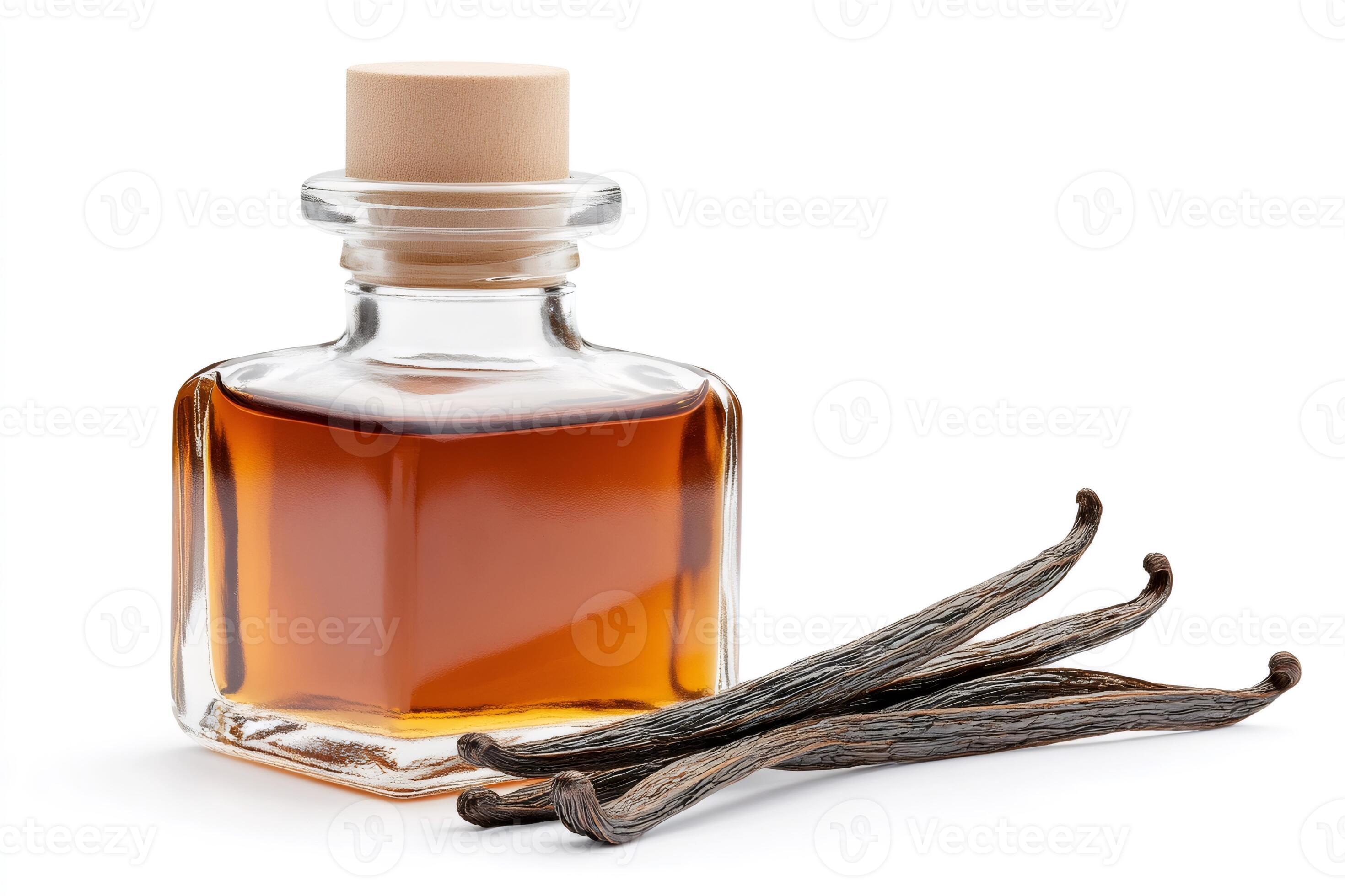 Vanilla extract in a glass bottle with cork stopper and vanilla pods lying near 57975530 Stock ...