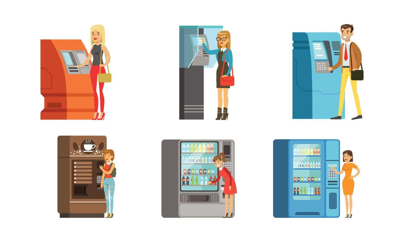 People Characters Using Vending Machines Illustrations Set 57976464 Vector Art at Vecteezy