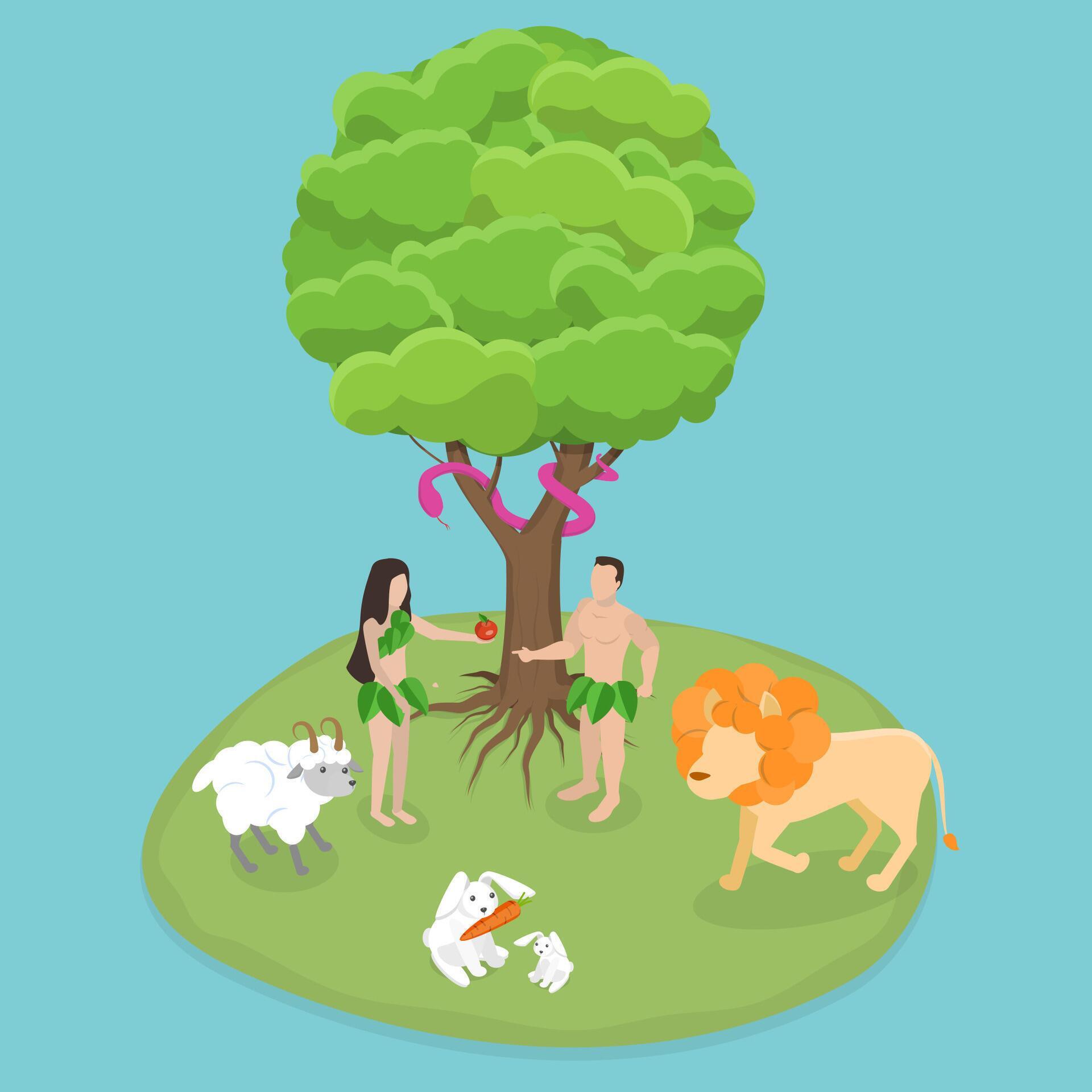 3D Isometric Flat Conceptual Illustration of Garden Of Eden, Bible Myth of Adam and Eve 57980366 ...