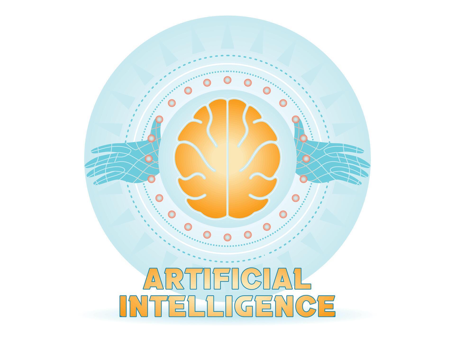 Artificial Intelligence Brain Concept. Two Hands Embracing Artificial ...