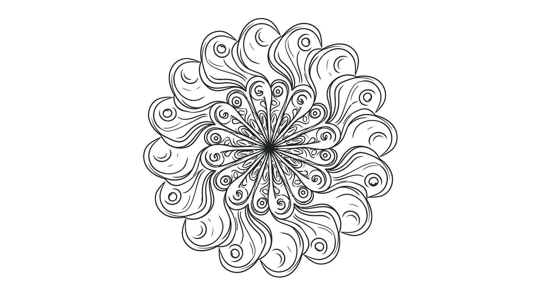 A Circular Mandala With Swirling Spiral Arms Curved Lines And Nested Arcs Radiating From The