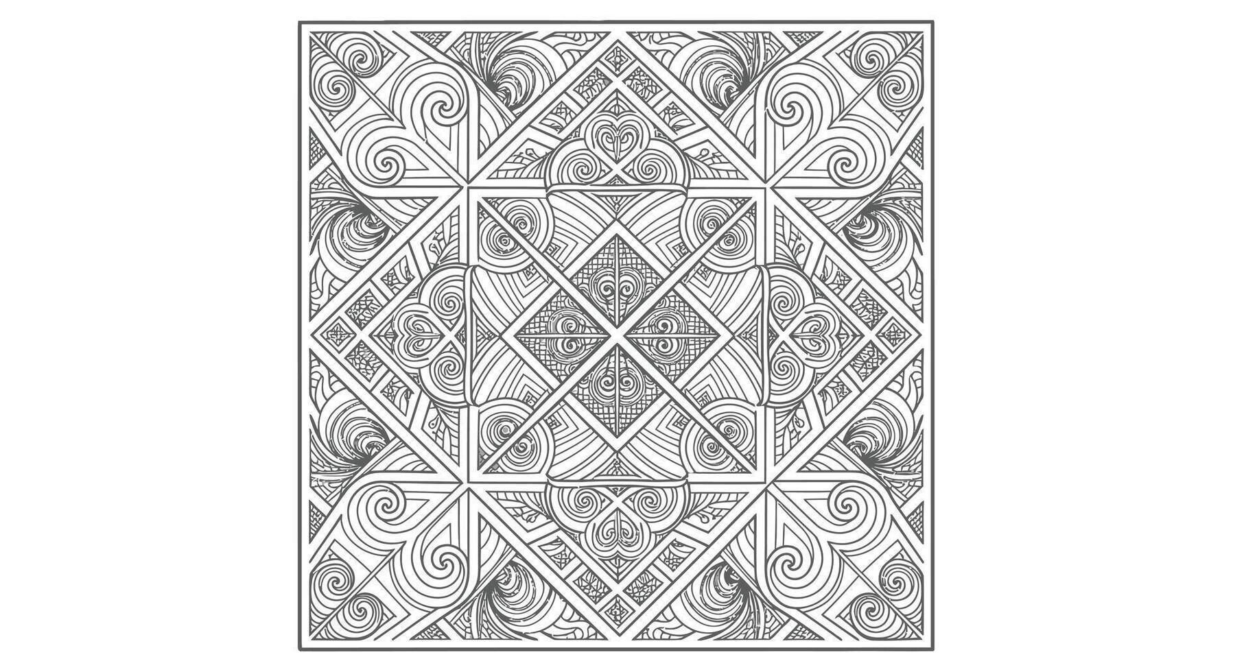 A Square Mandala With Intricate Spirals, Nested Squares and Crosshatch ...