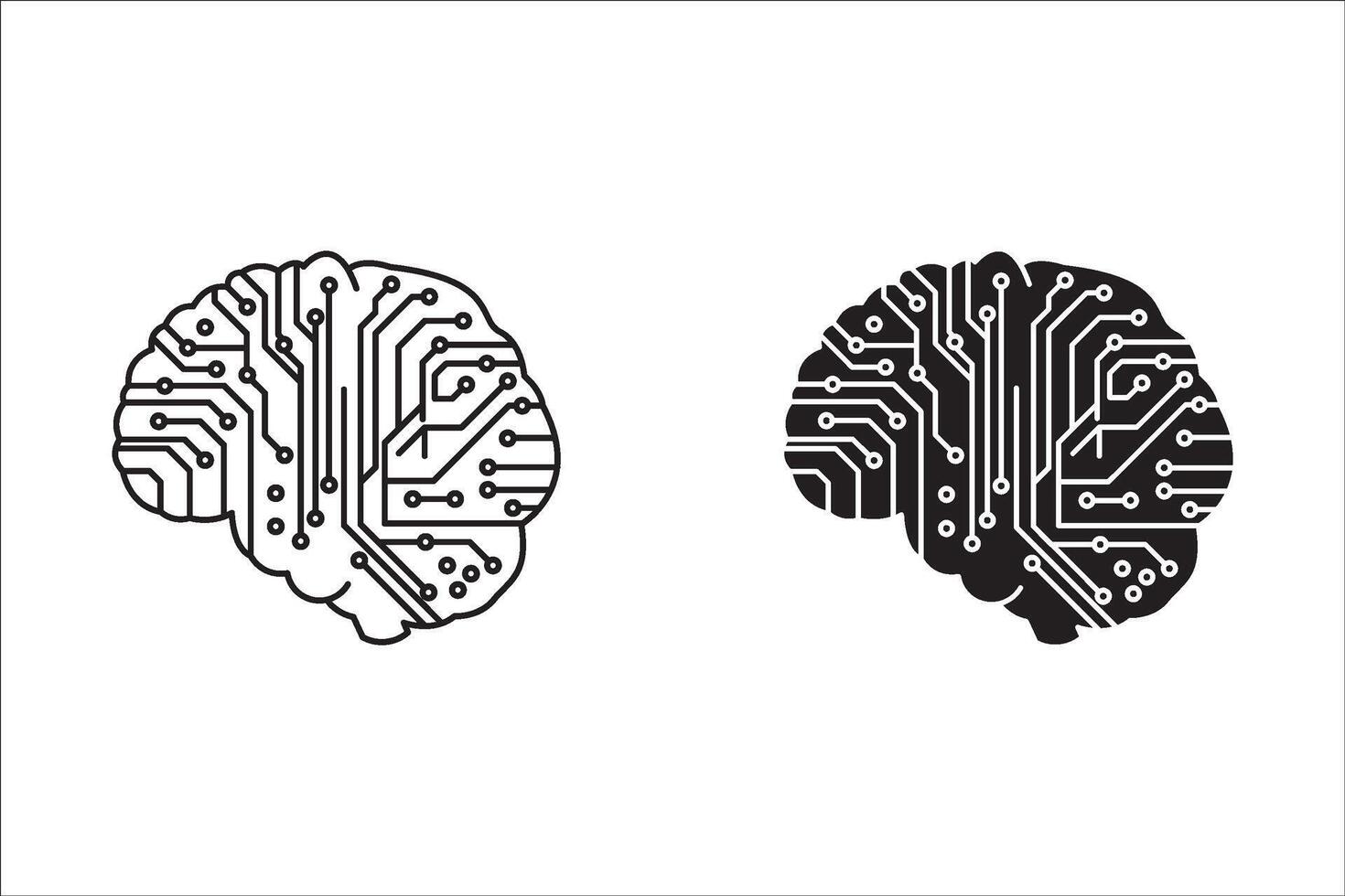 artificial intelligence icon set in line style, machine learning, smart robotic and cloud ...
