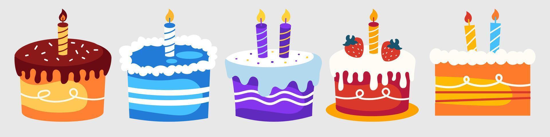 Celebration with colorful birthday cakes, candles, and delightful ...